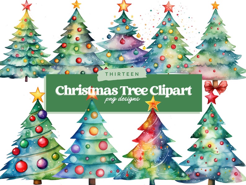 Watercolor Christmas Trees Clipart Painted Tree Clipart Christmas ...
