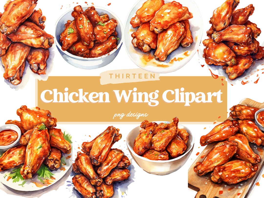 Watercolor Chicken Wing Clipart Bundle, Chicken Wing Clipart, Chicken ...