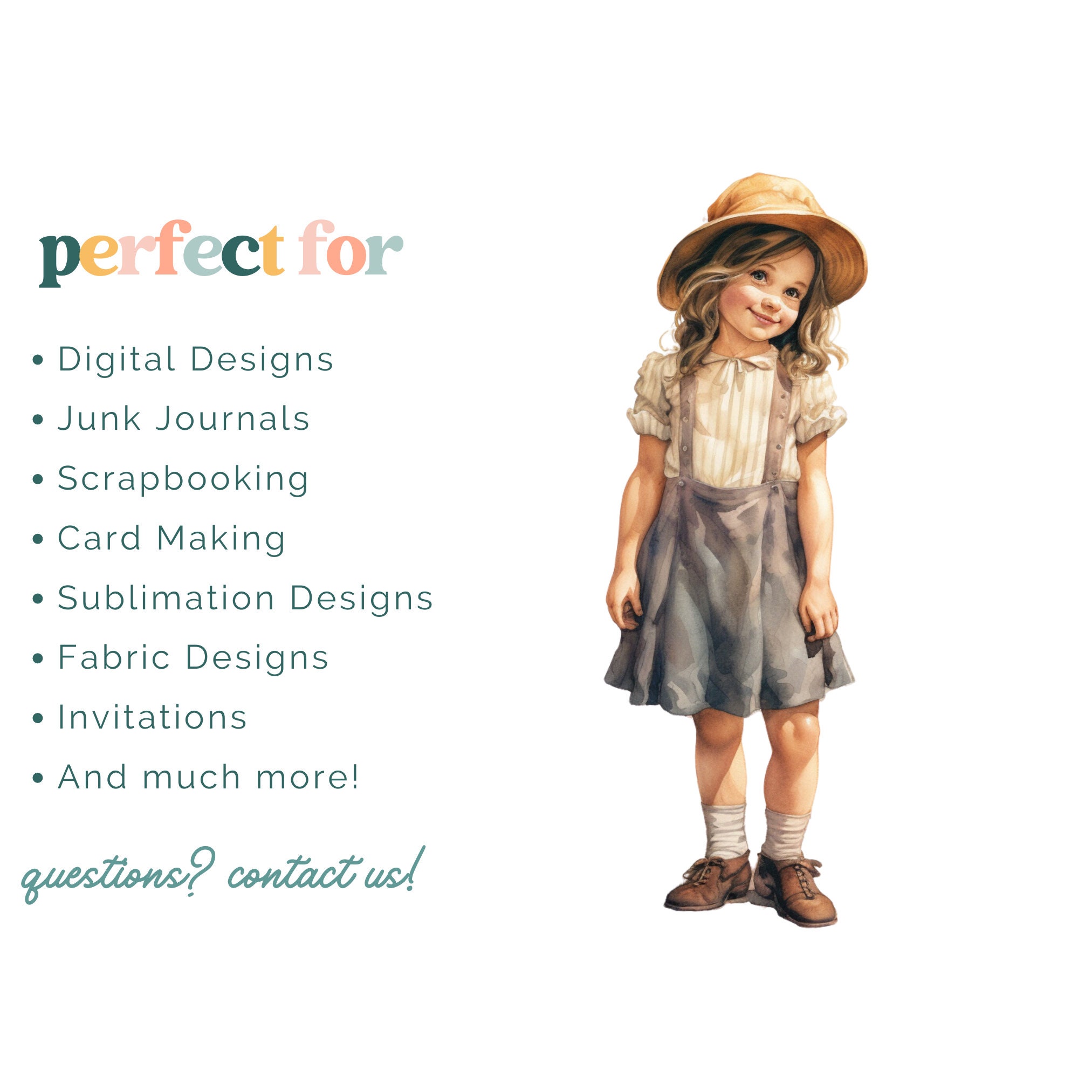 Watercolor Vintage Girl PNG Clipart Digital Designs Vintage - Etsy