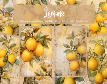 Lemon Tree Junk Journal Pages, Digital Scrapbook Paper Kit, Fruit ...