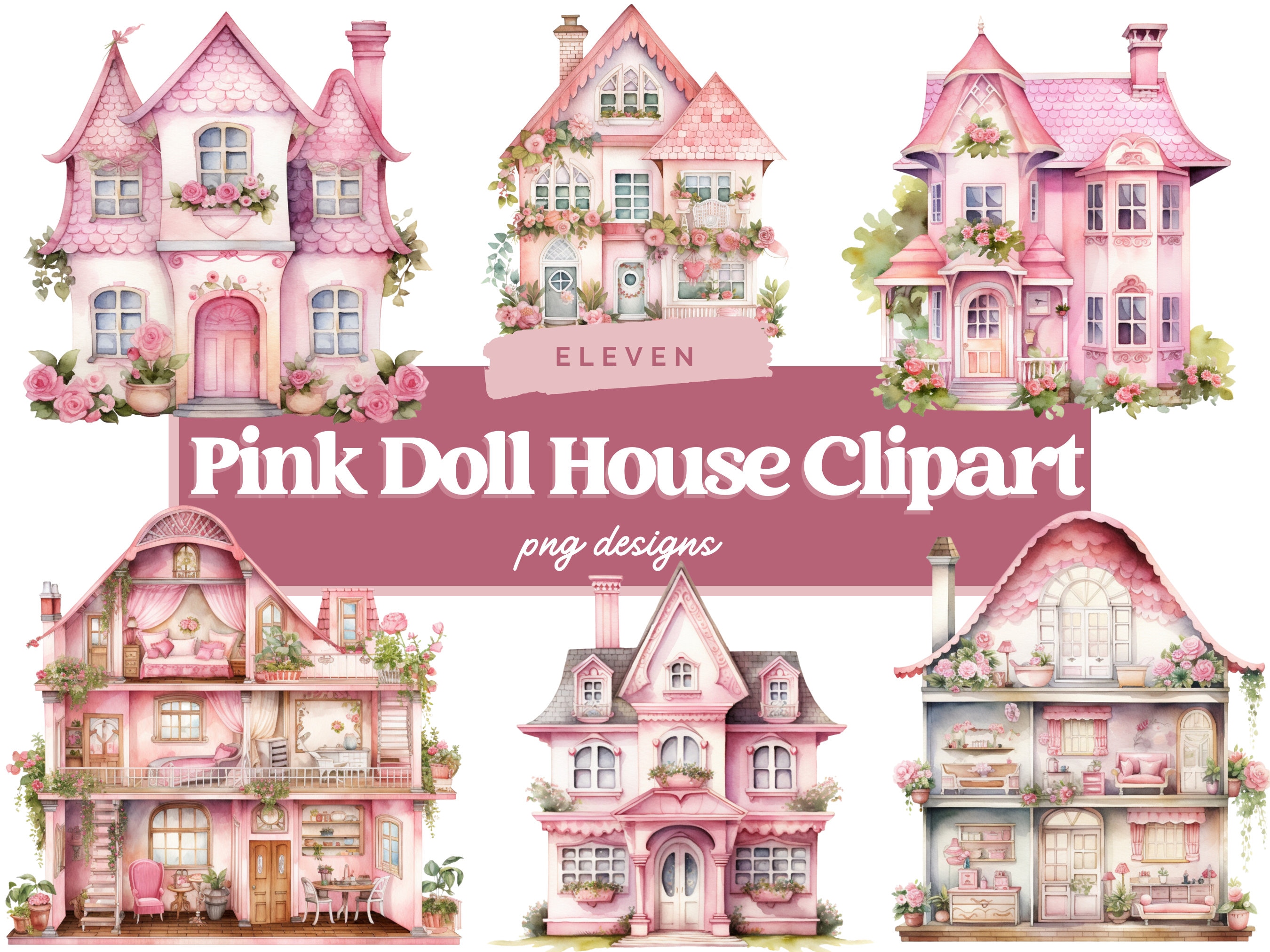 Watercolor Pink Doll House Clipart Doll House PNG - Etsy