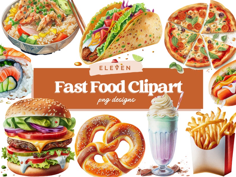 Fast Food Clipart, Watercolor Fast Food Illustration, Hamburger ...