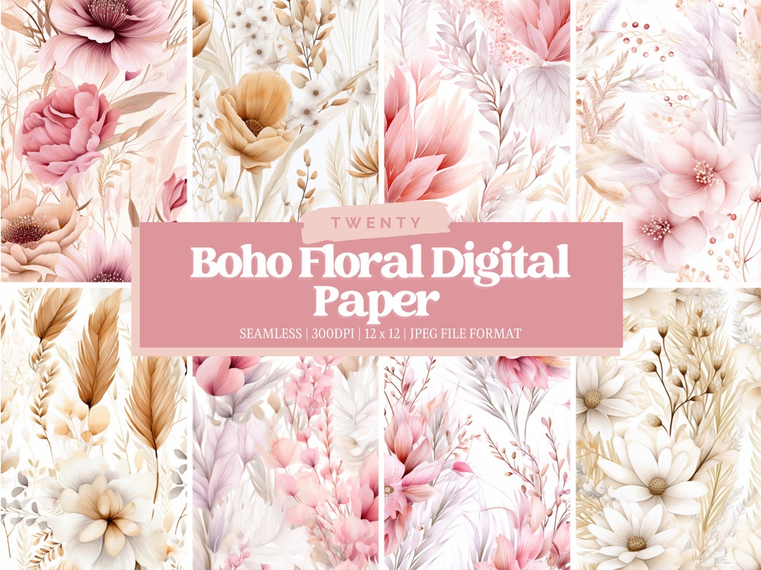 Boho Floral Digital Paper, Seamless, Web Background, Commercial Use ...