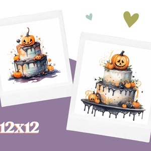 Watercolor Halloween Cakes PNG, Spooky Sublimation, Halloween Cake ...