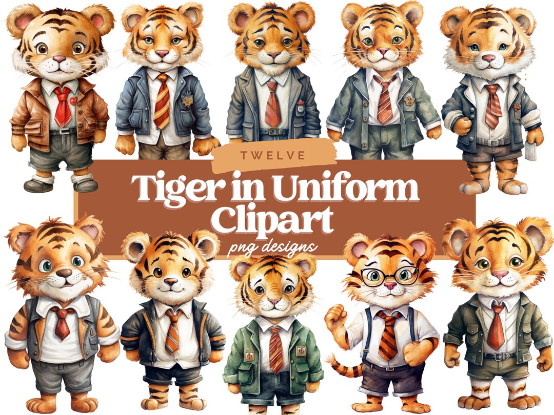 Tiger in Uniform Clipart Watercolor Tiger Clipart School - Etsy