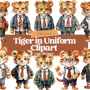 Tiger in Uniform Clipart Watercolor Tiger Clipart School - Etsy