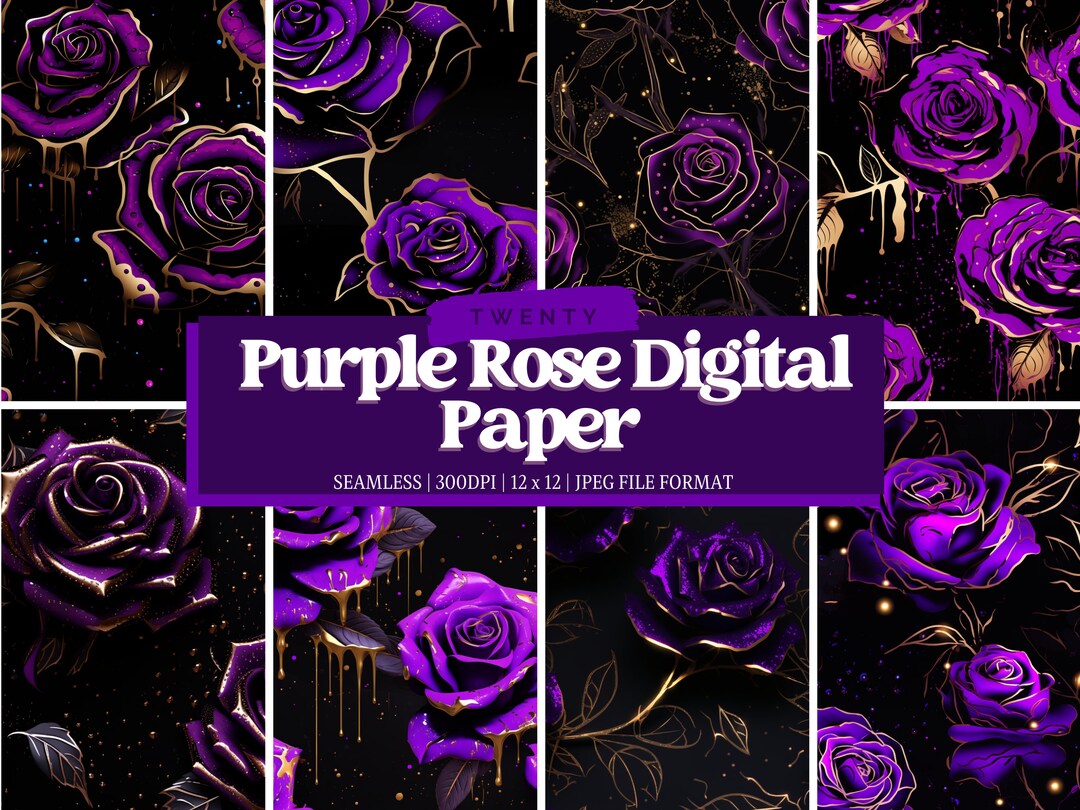 Purple Rose Digital Paper, Floral Paper, Neon Paper, Seamless Design ...