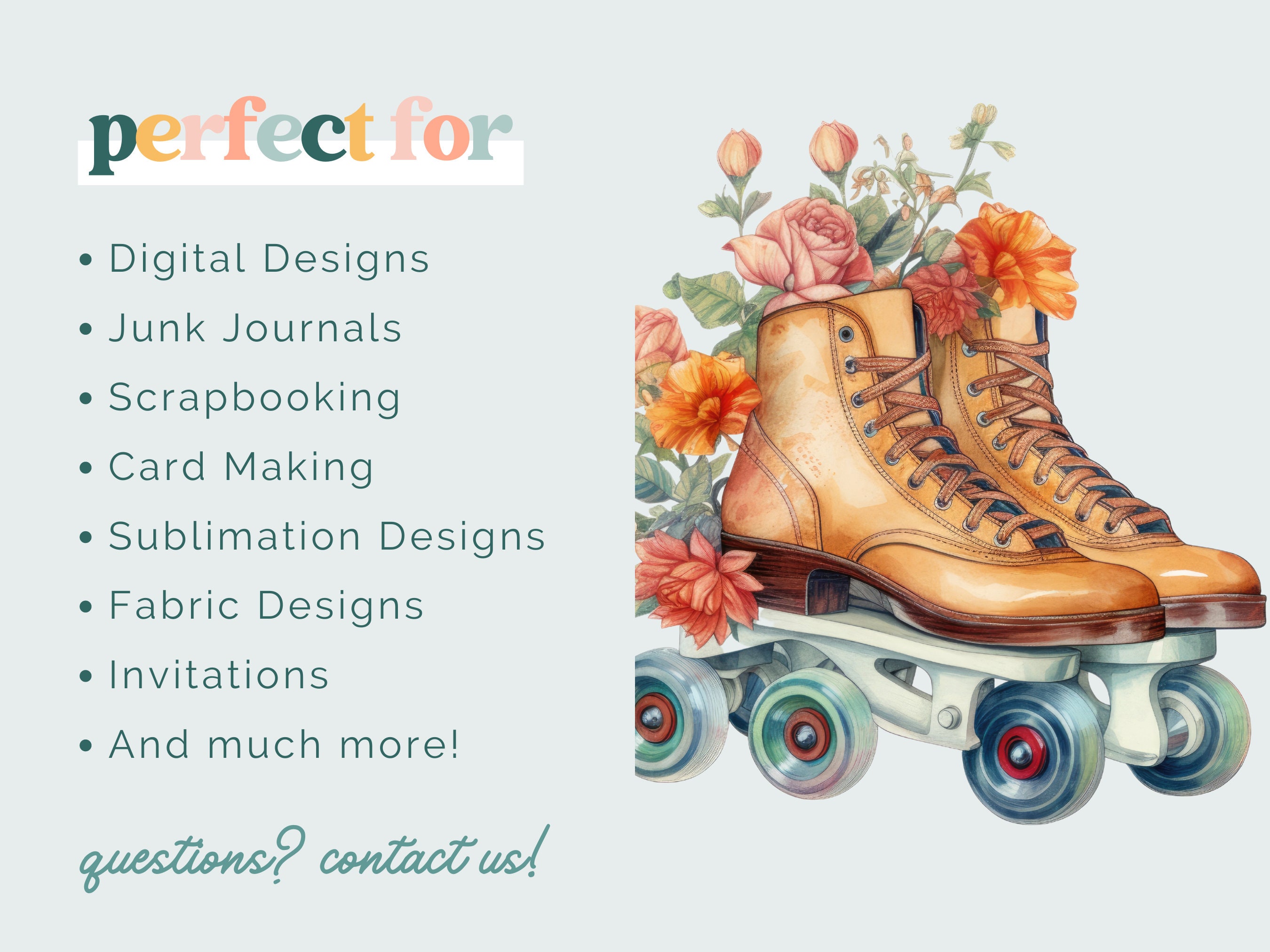 Roller Skates Clipart, Party Clipart, Colorful Roller Skate PNG, Girls ...