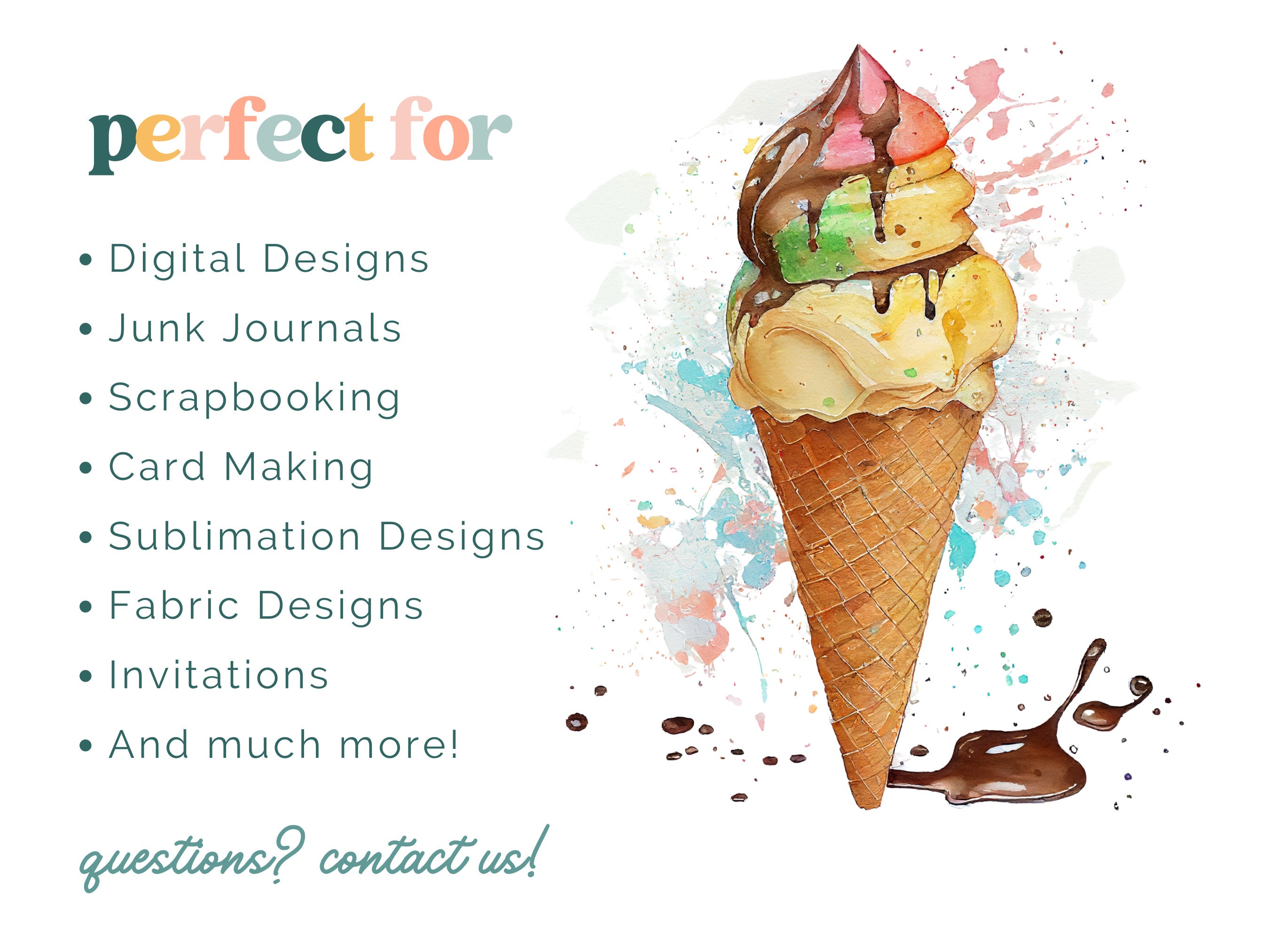 Watercolor Ice Cream Cone Clipart Ice Cream Cone Clipart PNG - Etsy