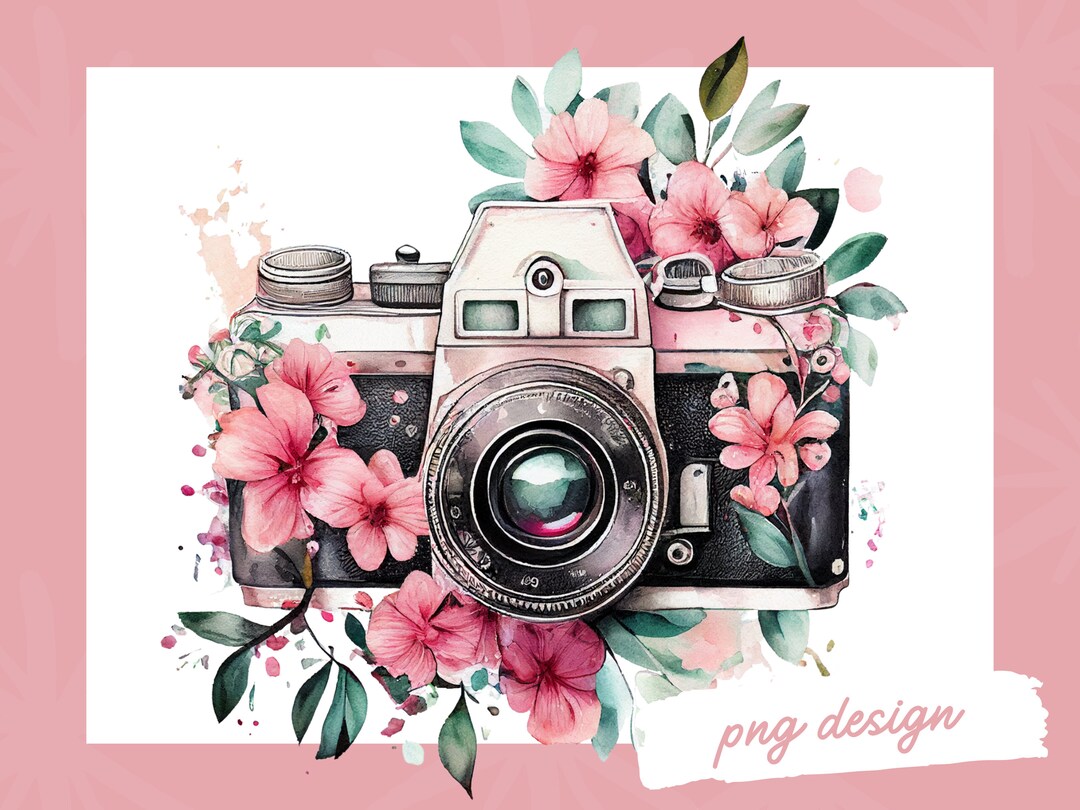 Watercolor Retro Camera Clipart - Vintage Floral Shabby Cameras in PNG ...