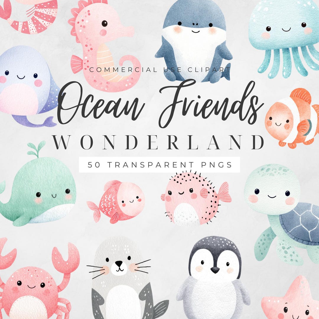 Watercolor Undersea Clipart, Cute Fish PNG, Sea Animals, Nursery Decor ...