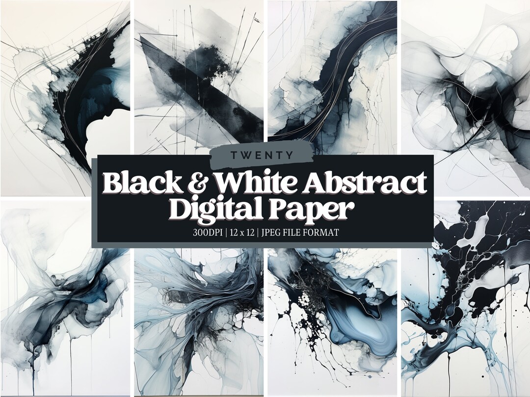 Black and White Abstract Digital Paper, Web Background, Commercial Use ...