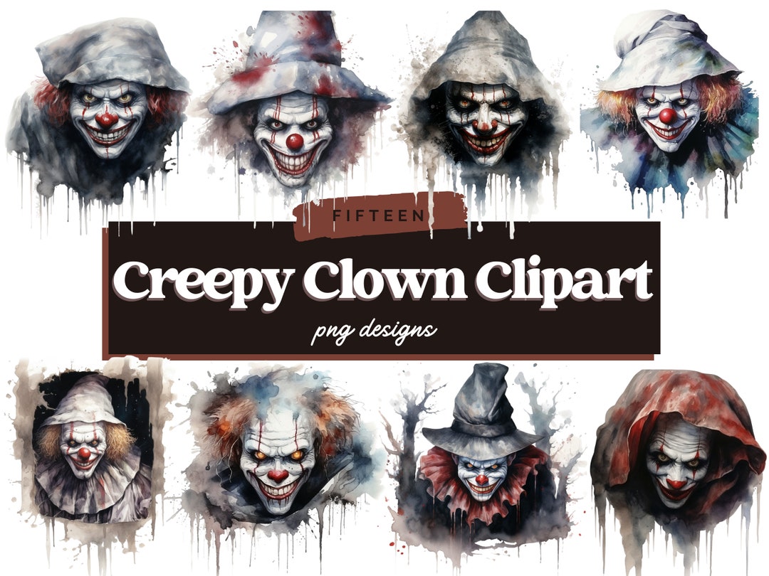 Watercolor Creepy Clown Clipart, Halloween PNG, Halloween Graphics ...