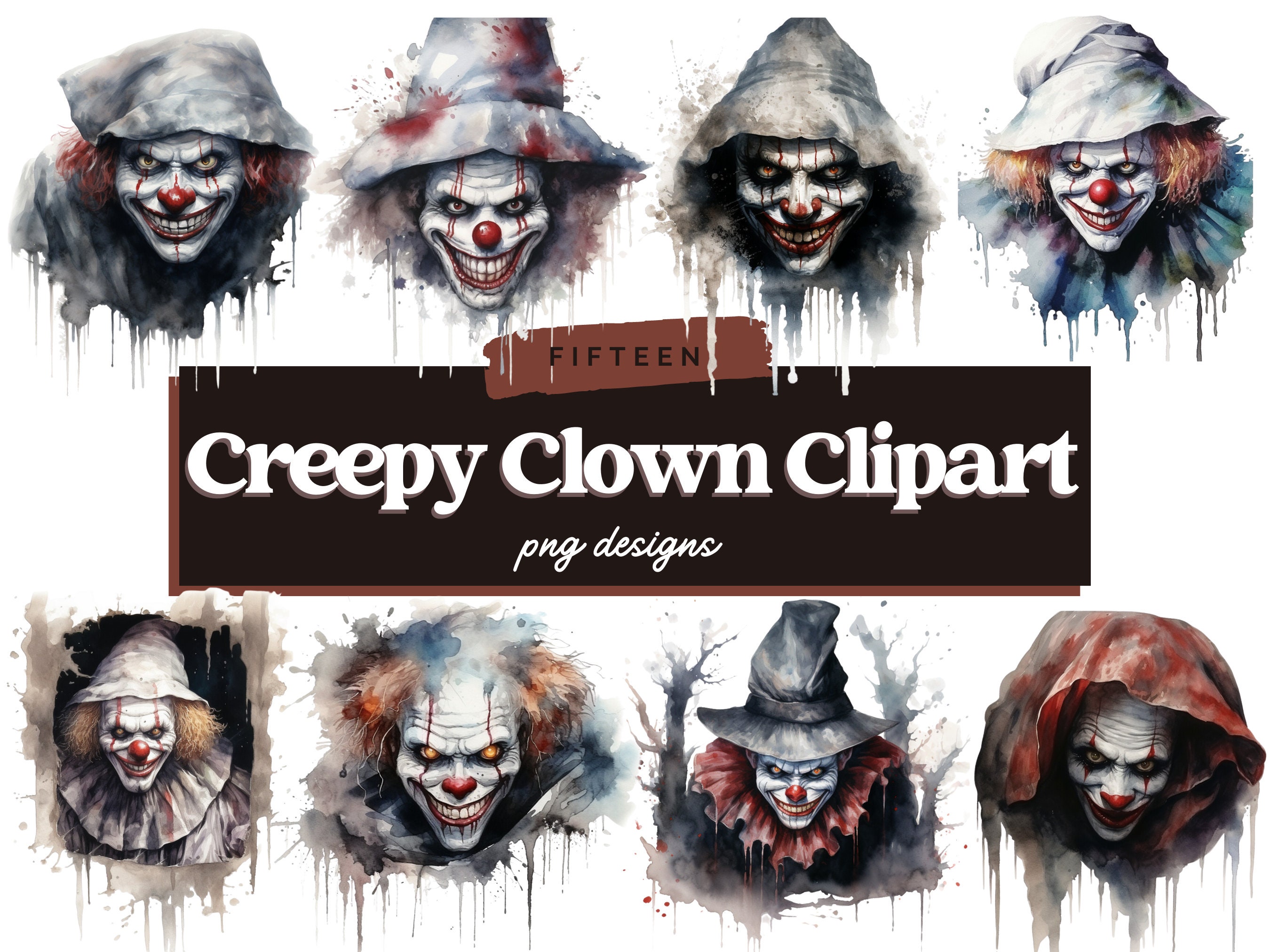 Watercolor Creepy Clown Clipart, Halloween PNG, Halloween Graphics ...