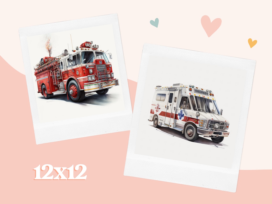 WATERCOLOR CLIPART Rescue Vehicles Art Scrapbooking Library - Etsy