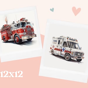 WATERCOLOR CLIPART, Rescue Vehicles Art Scrapbooking Library Png ...