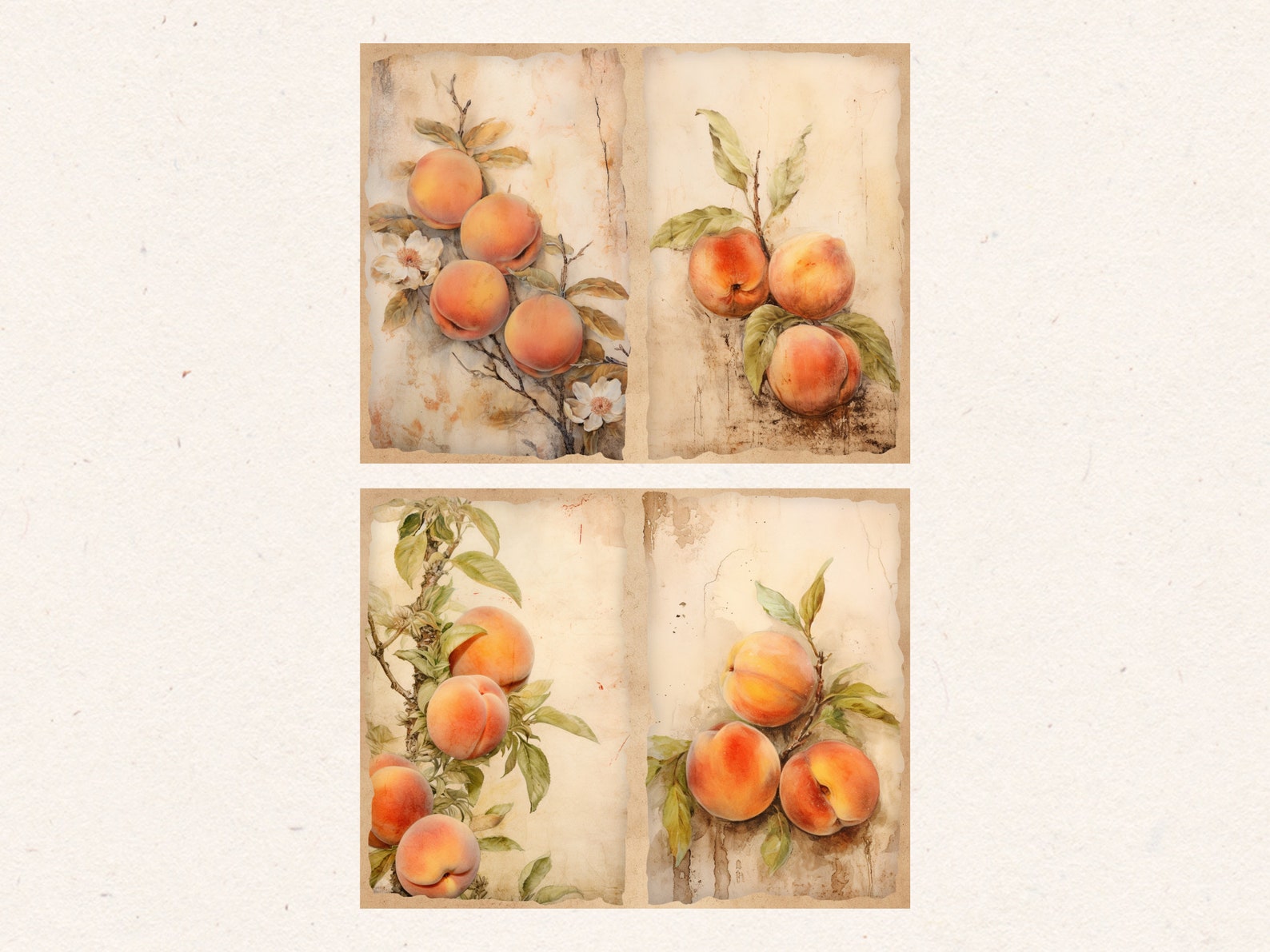 Peach Junk Journal Pages, Digital Scrapbook Paper Kit, Fruit Printable ...