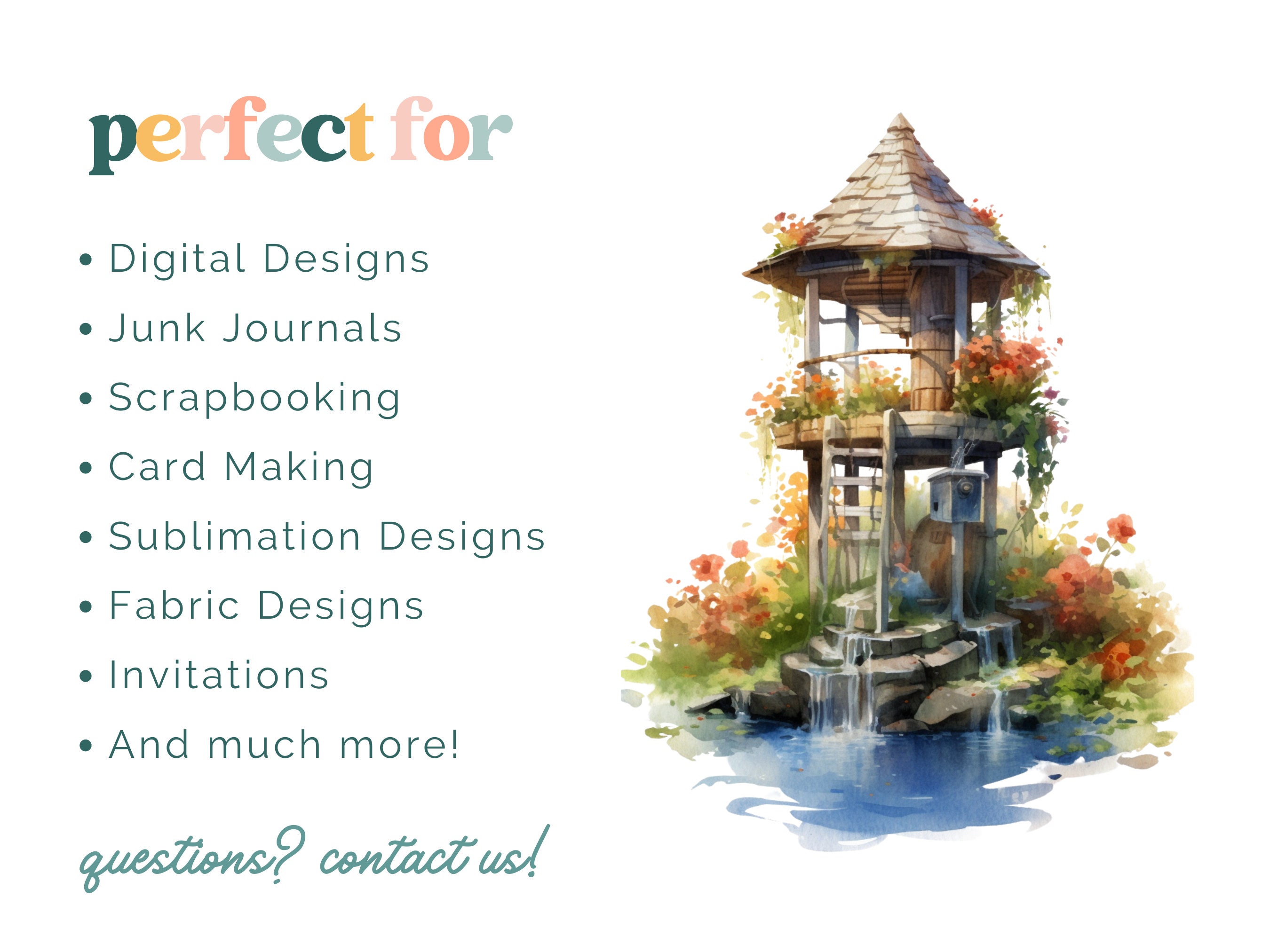 Watercolor Wishing Well Clipart Bundle, PNG, Commercial Use, Wishing ...