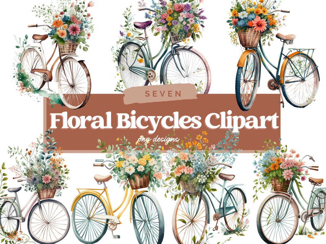 Watercolor Floral Bicycles Clipart, Watercolor Bikes, Floral Bicycles ...