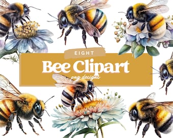 Watercolor Honeybee Clipart Bundle. Summer Clipart. Watercolor Flower ...