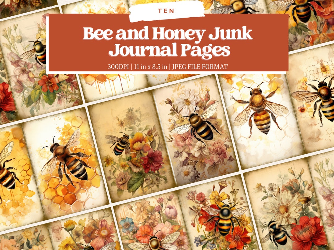 Watercolor Bee Junk Journal Pages, Vintage Bee Junk Journal Kit, Junk ...