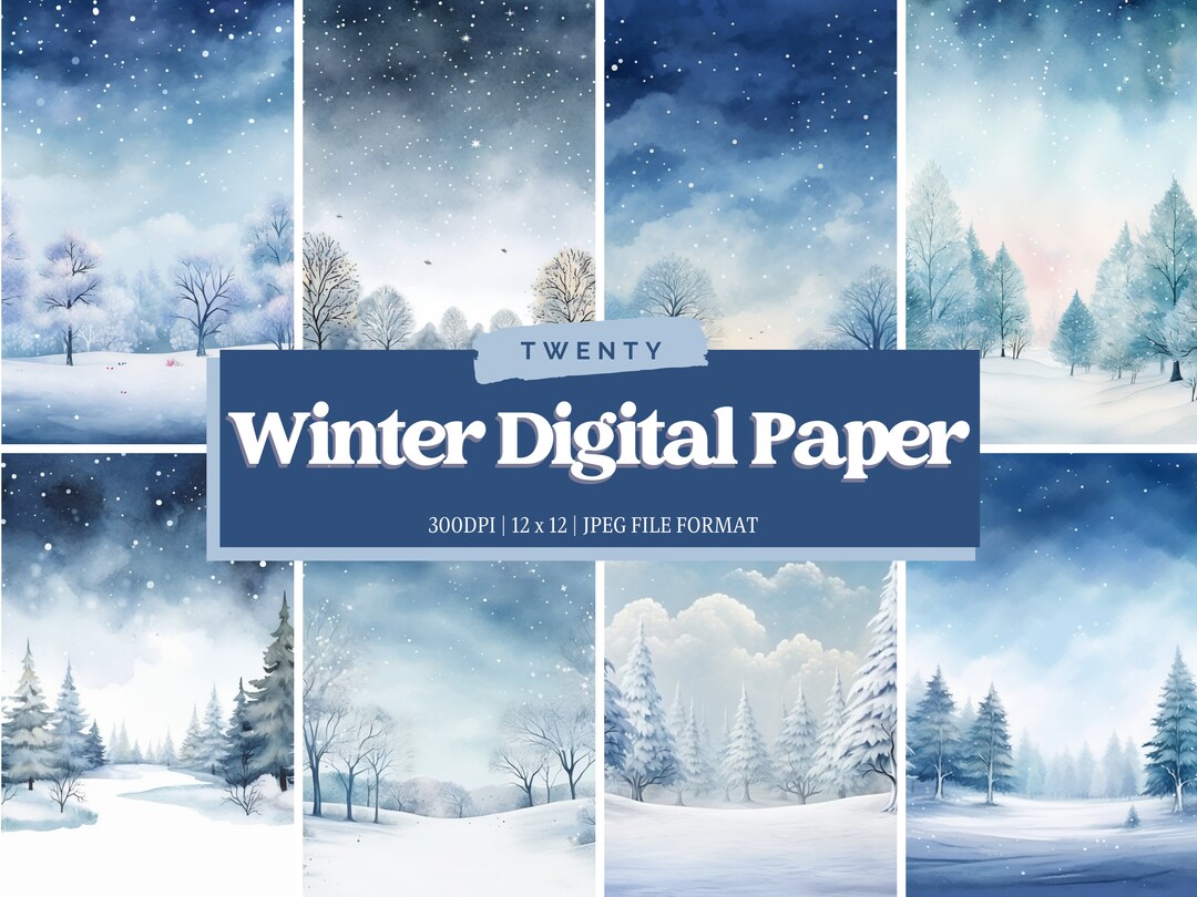 Snowy Winter Scene Digital Paper, Web Background, Commercial Use ...