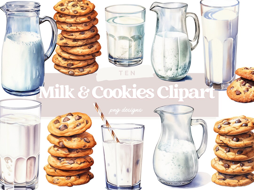 Watercolor Milk and Cookies Clipart Bundle, Milk and Cookies, Milk and ...