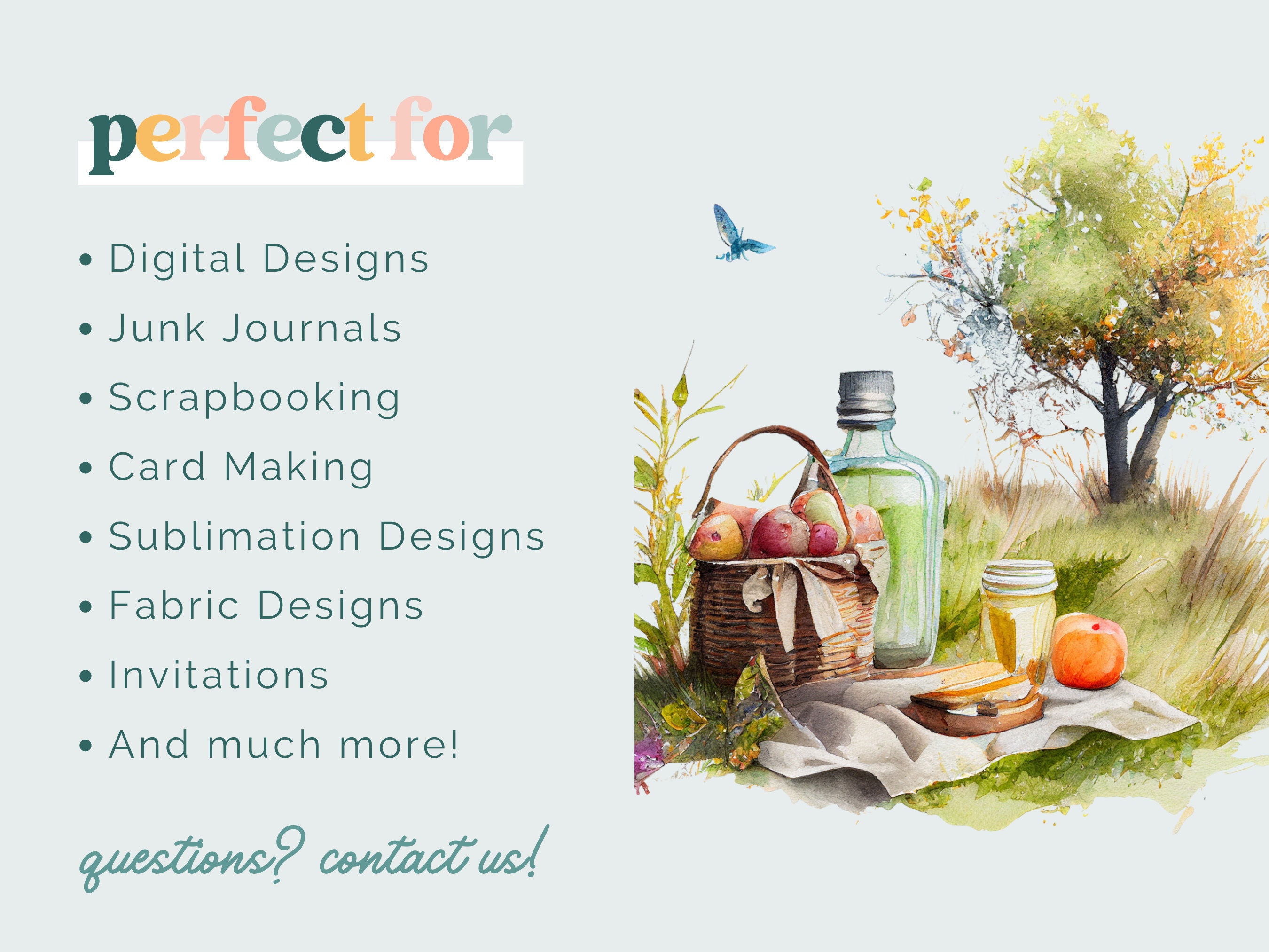 Spring Picnic Clipart, Tea Time Clip Art, Png, Digital Watercolor, Free ...