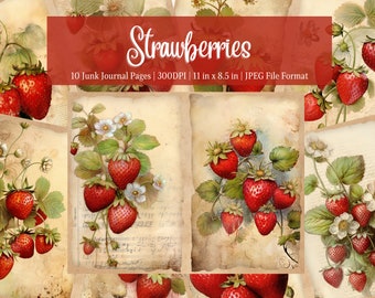 Strawberries Junk Journal Pages, Digital Scrapbook Paper Kit, Fruit ...