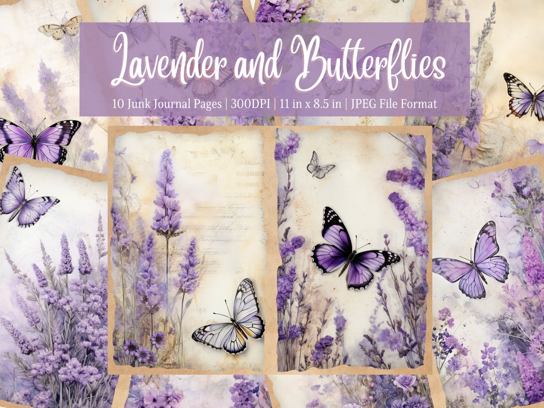 Lavender and Butterflies Junk Journal Kit, Vintage Ephemera Journal ...