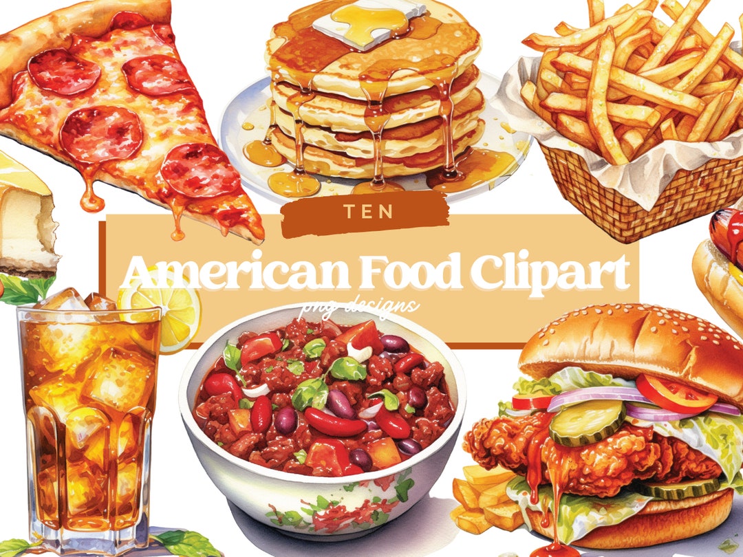 American Food Clipart | Watercolor Food Clipart | Pizza PNG | Dessert ...