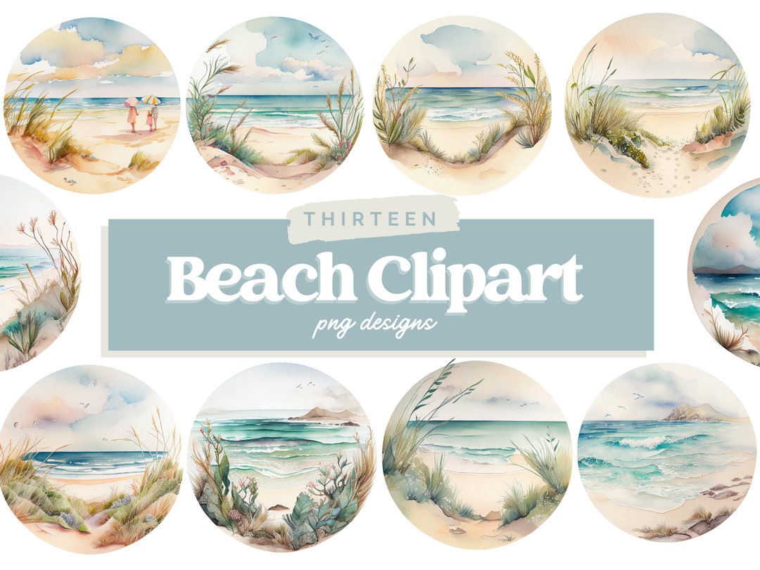 Watercolor Beach Clipart, Sea Clipart, Seaside Clip Art, Waves, Summer ...