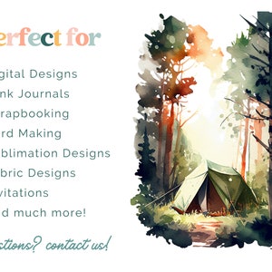 Watercolor Camping Clipart Bundle, Camping in Forest Clipart ...