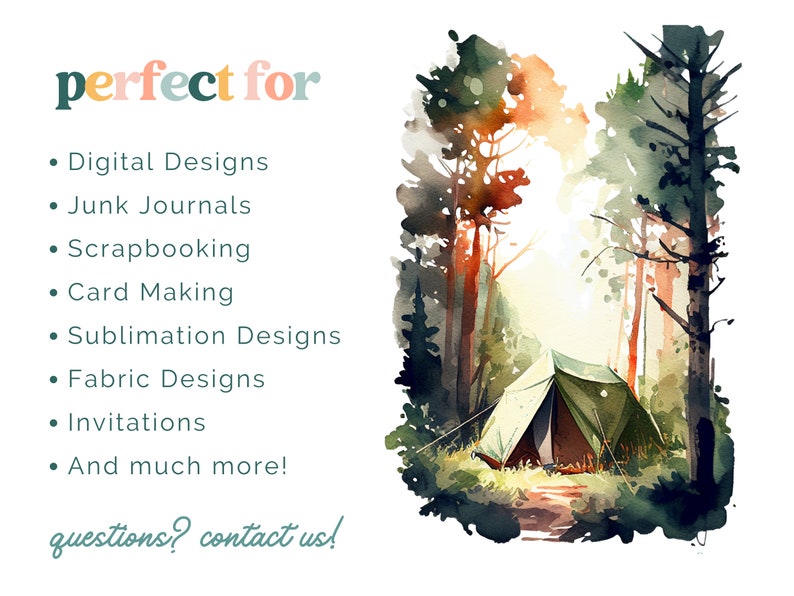 Watercolor Camping Clipart Bundle Camping in Forest Clipart - Etsy