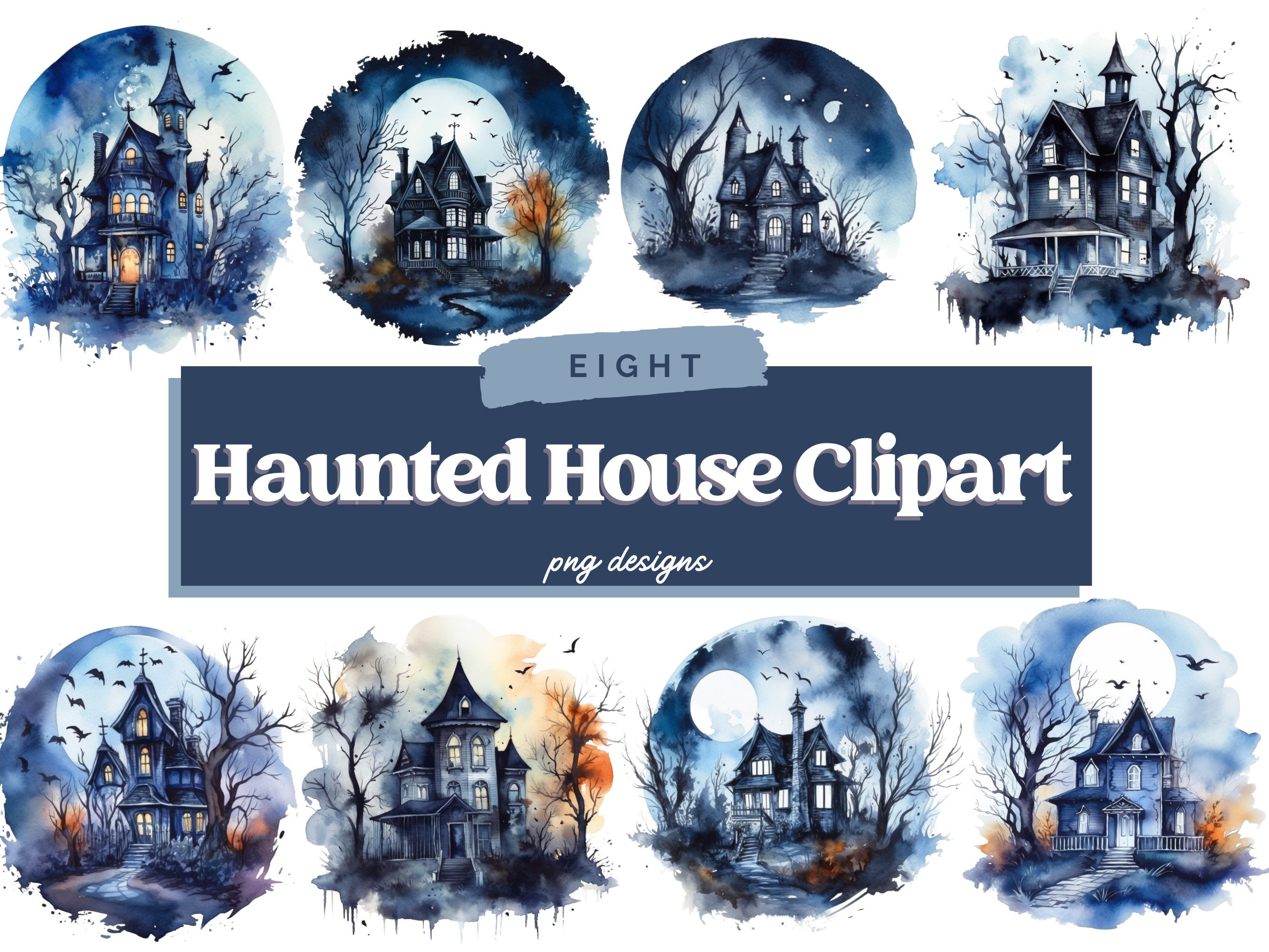 Watercolor Haunted House Clipart Halloween PNG Halloween - Etsy