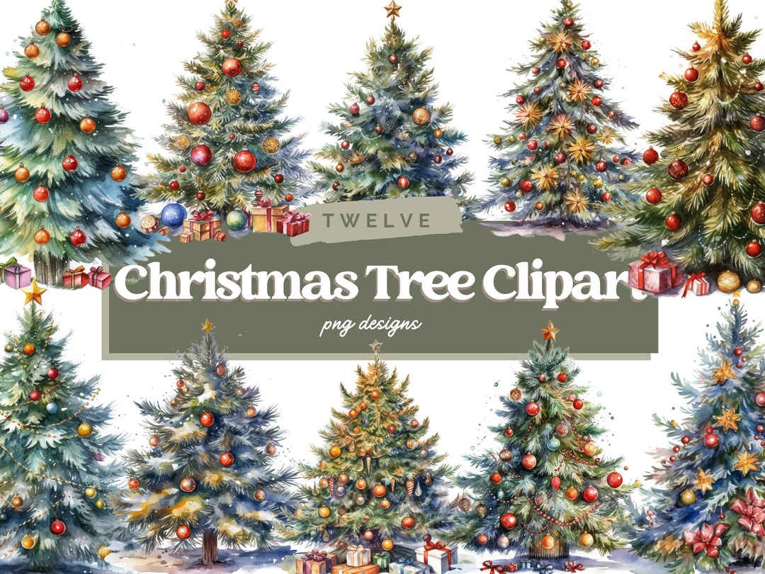 Christmas Tree PNG Clipart Bundle, Watercolor Clipart Bundle, Junk ...