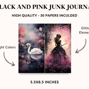 Black Pink Junk Journal Paper, Digital Download, Watercolor, Mixed ...