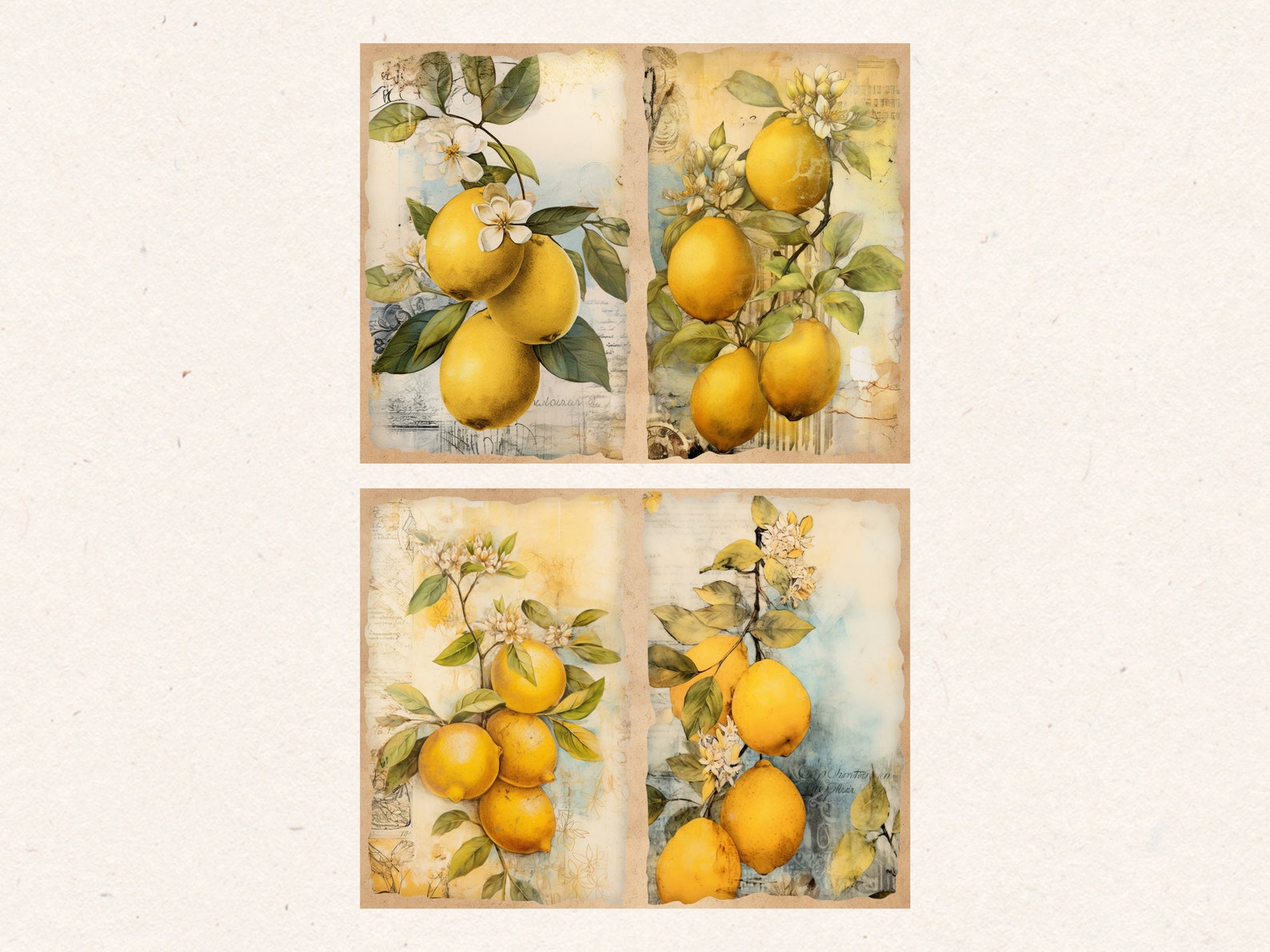 Lemon Junk Journal Pages, Digital Scrapbook Paper Kit, Fruit Printable ...