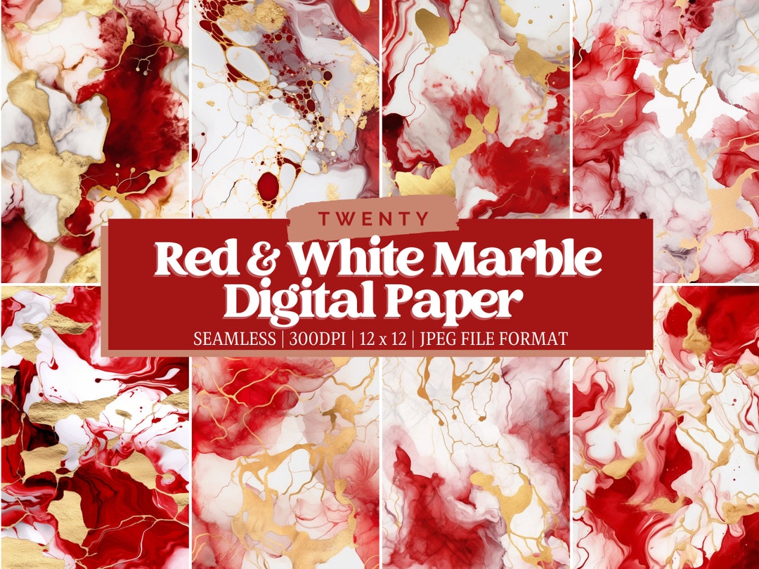 Red and White Marble Digital Paper, Marble Digital Paper, Agate Digital ...