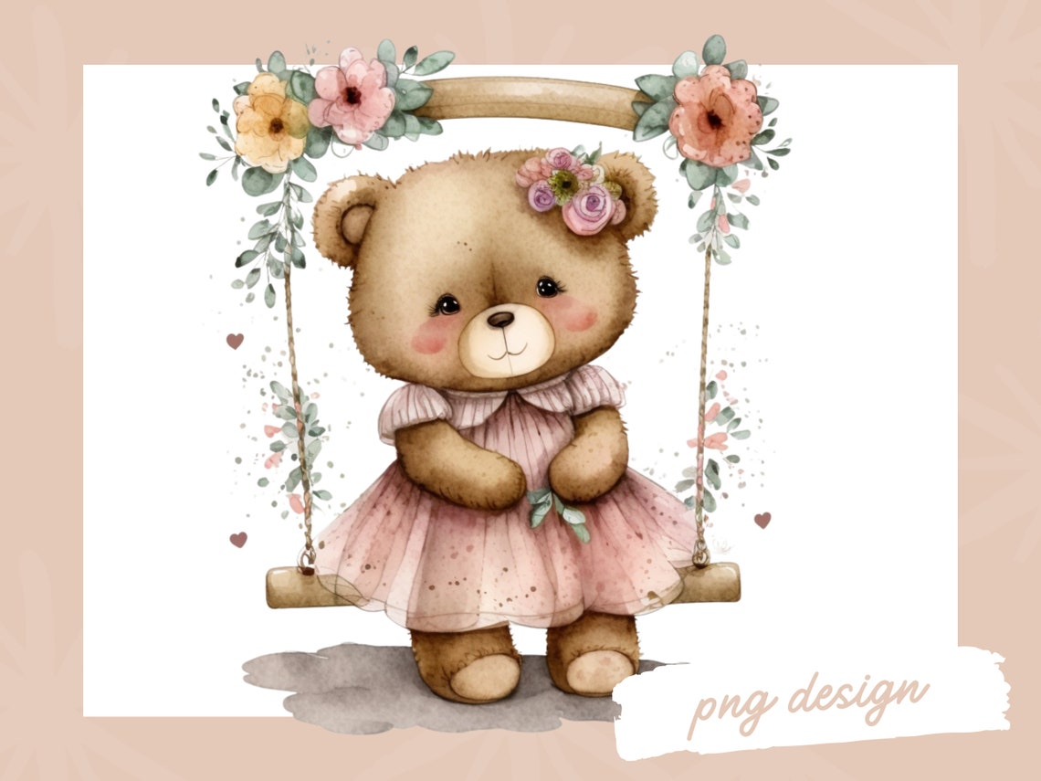 Watercolor Teddy Bear Clipart Watercolor Baby Shower Clipart - Etsy