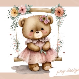 Watercolor Teddy Bear Clipart, Watercolor Baby Shower Clipart, Boho ...