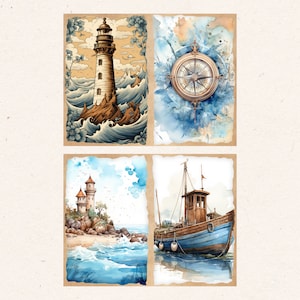 Vintage Nautical Junk Journal Pages, Digital Scrapbook Paper Kit ...