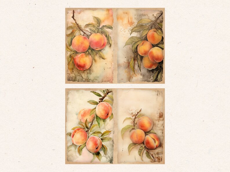 Peach Junk Journal Pages, Digital Scrapbook Paper Kit, Fruit Printable ...