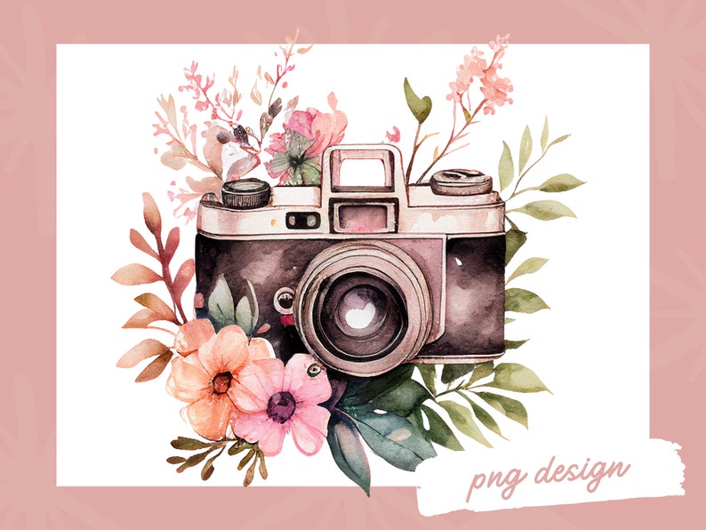 Watercolor Retro Camera Clipart Vintage Floral Shabby - Etsy