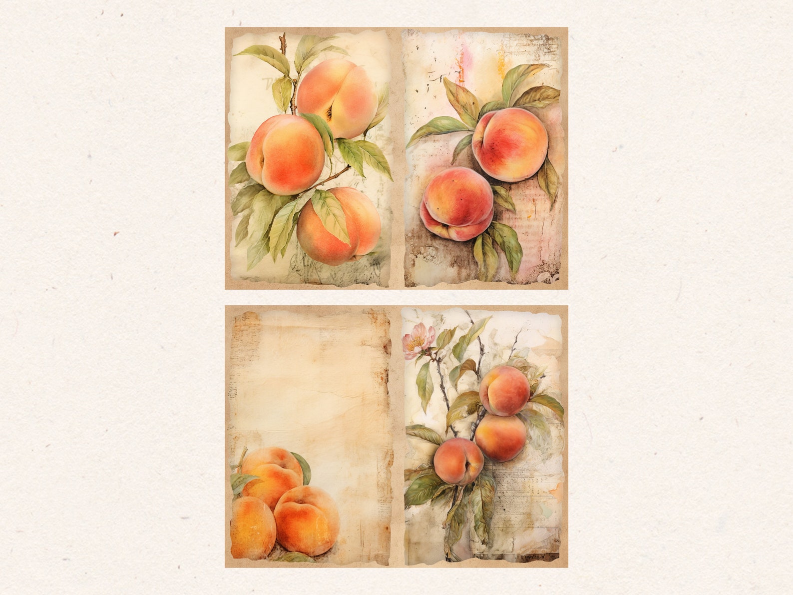 Peach Junk Journal Pages, Digital Scrapbook Paper Kit, Fruit Printable ...