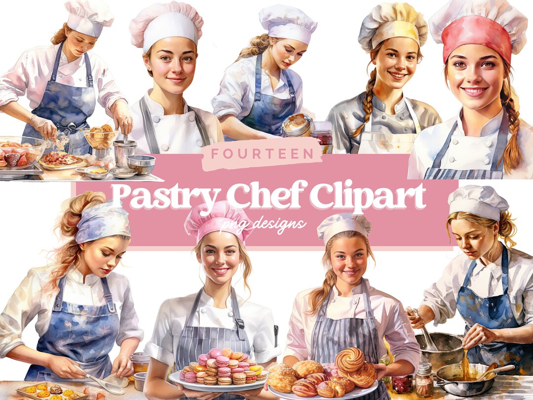 Pastry Chef Girls Watercolor Clipart Bundle, Transparent PNG, Girl ...