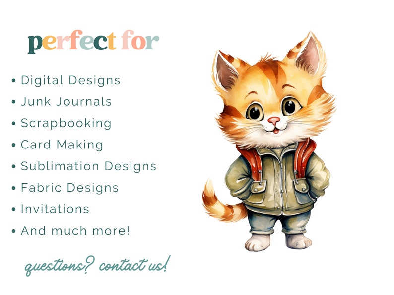 Cartoon Cat Watercolor Clipart Cute Baby Shower Graphics - Etsy