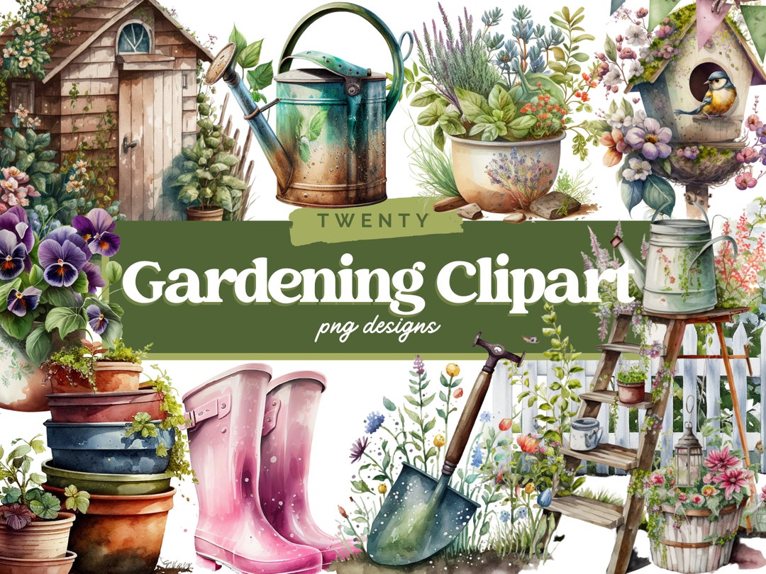 Watercolor Spring Garden Clipart, Spring Flowers in Pots, Farmhouse ...