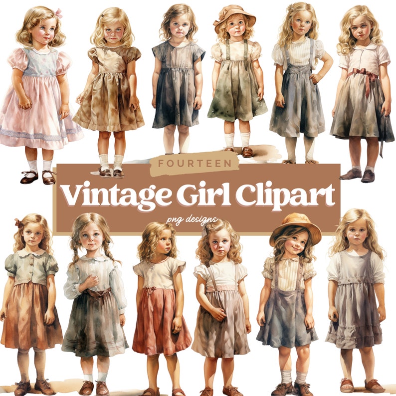 Watercolor Vintage Girl PNG Clipart Digital Designs Vintage - Etsy