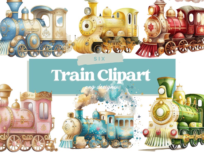 Watercolor Retro Train Clipart. Vintage Clipart Retro Clip - Etsy